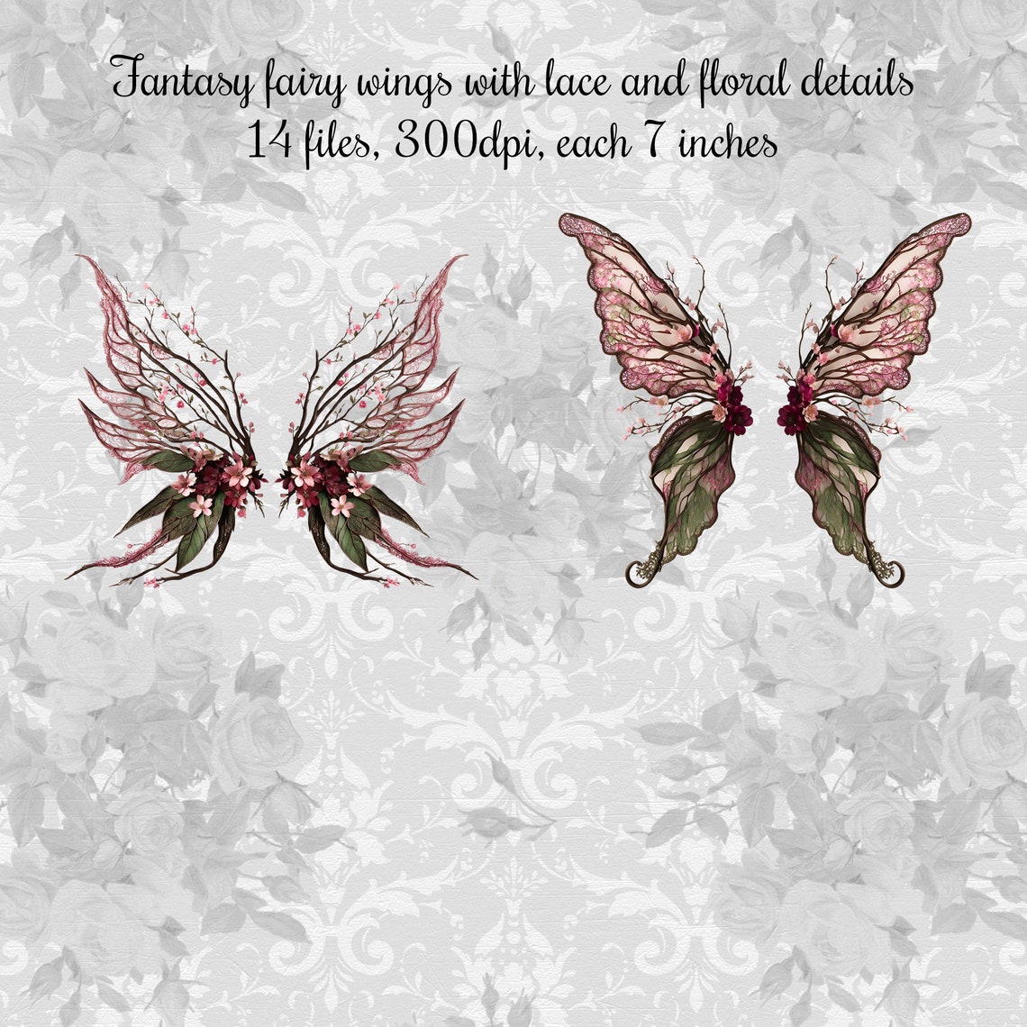 Woodland Fantasy Fairy Wings Clip Art, PNG Overlays Digital Art Instant ...