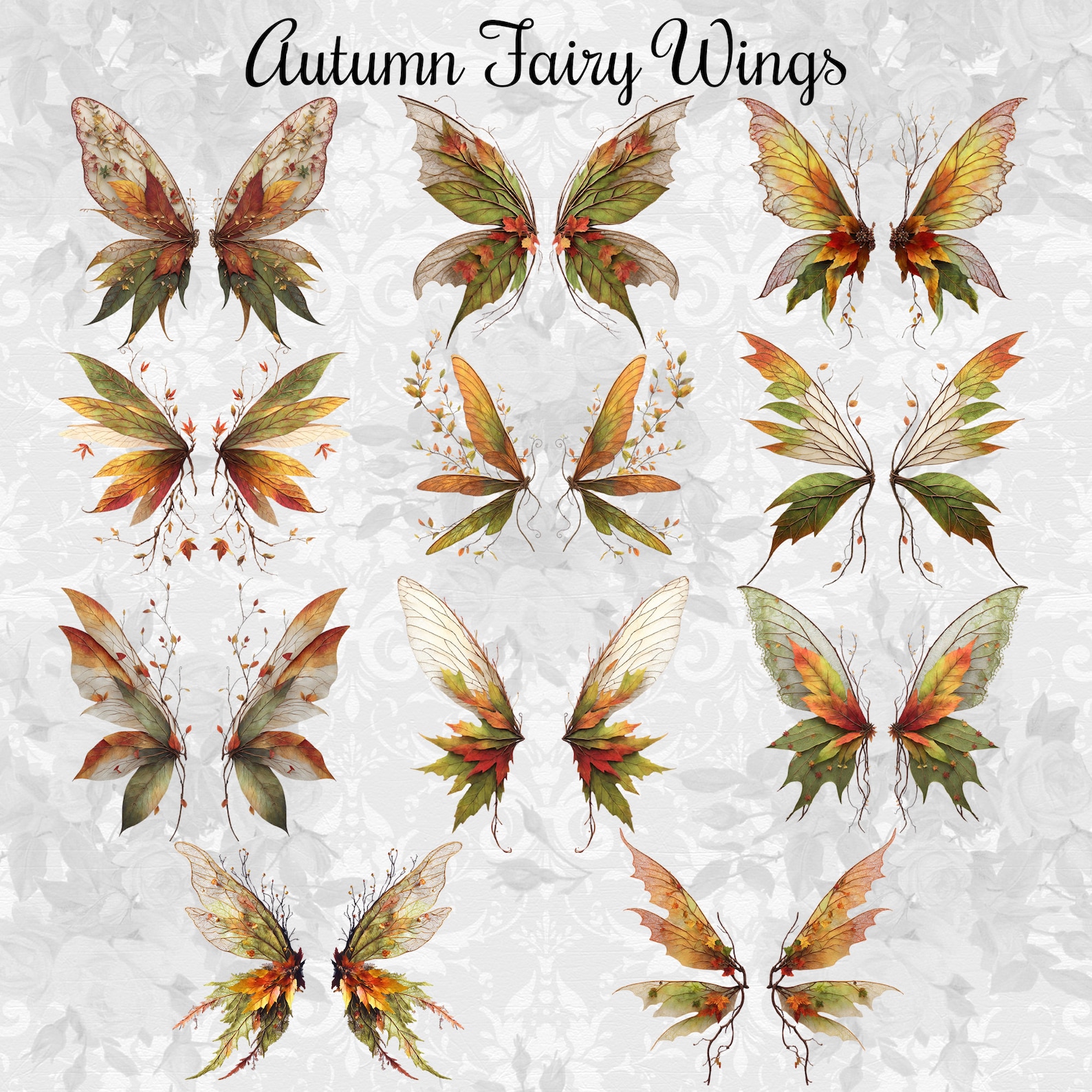 Autumn Fairy Wings Clip Art, Fantasy Wing Overlays Digital Art Instant ...