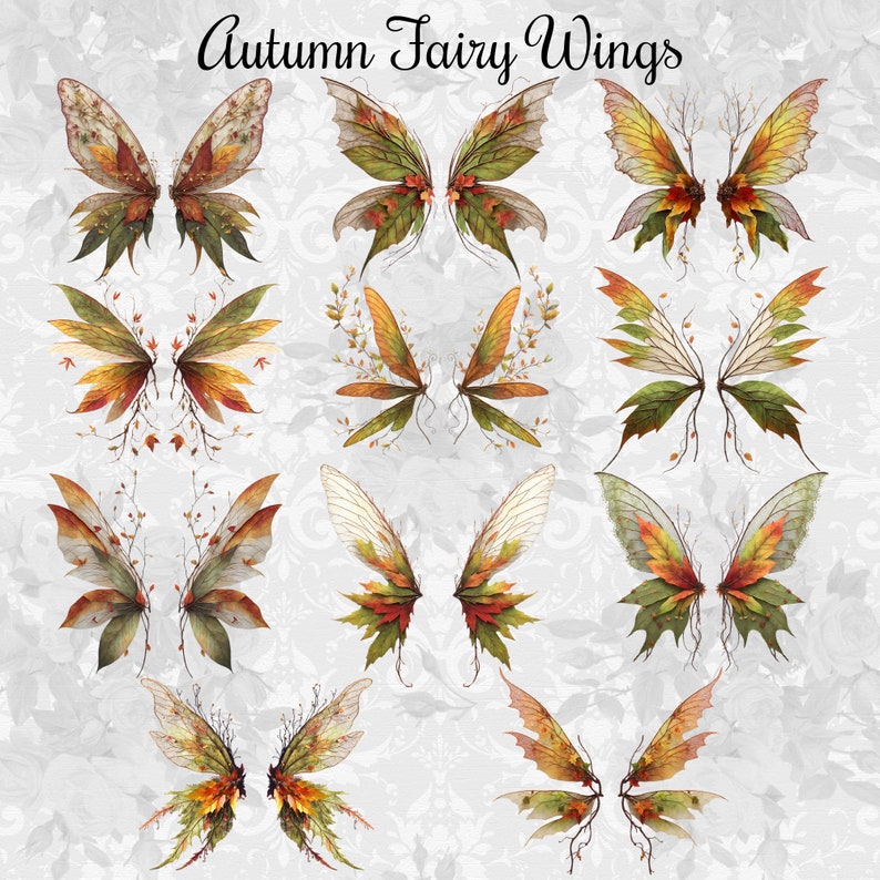 Autumn Fairy Wings Clip Art, Fantasy Wing Overlays Digital Art Instant ...