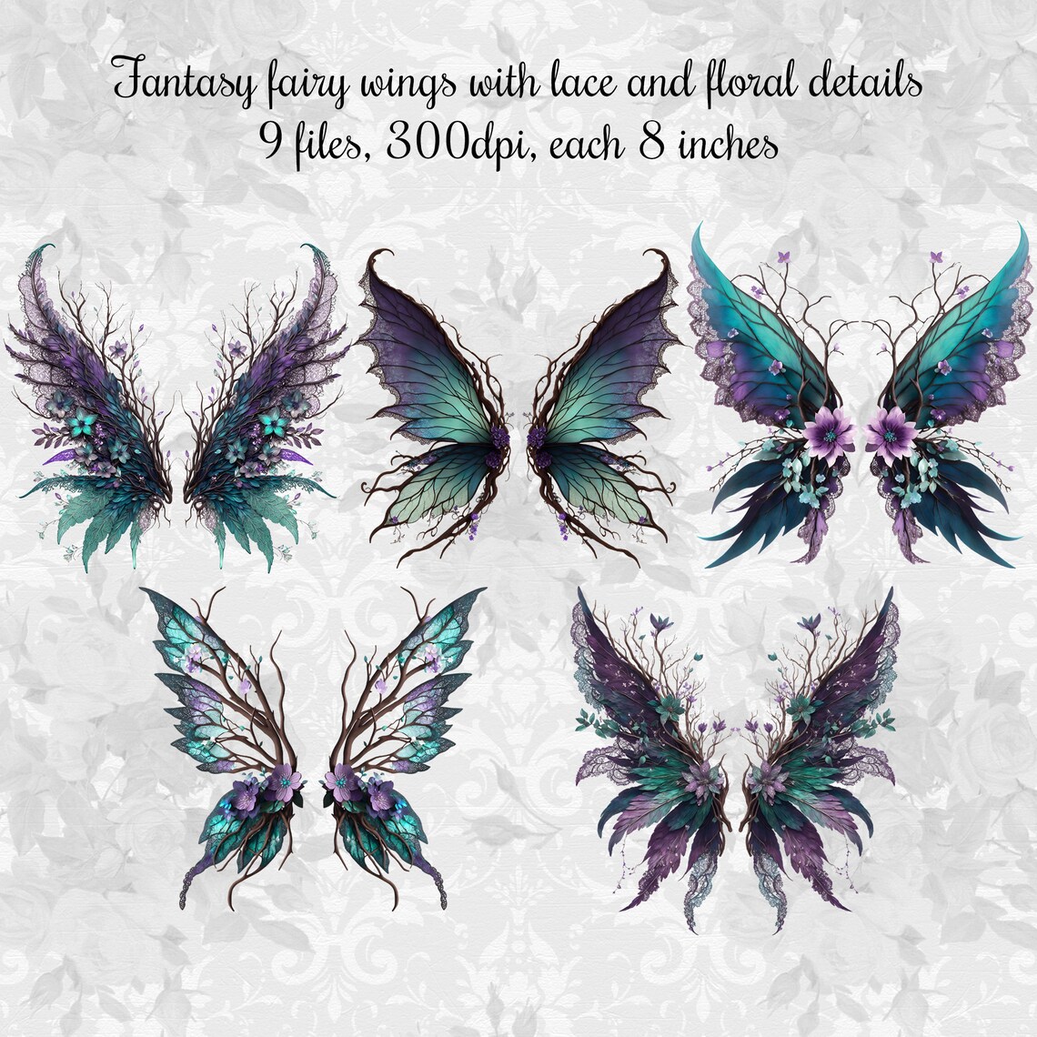 Woodland Fantasy Fairy Wings Clip Art, PNG Overlays Digital Art Instant ...