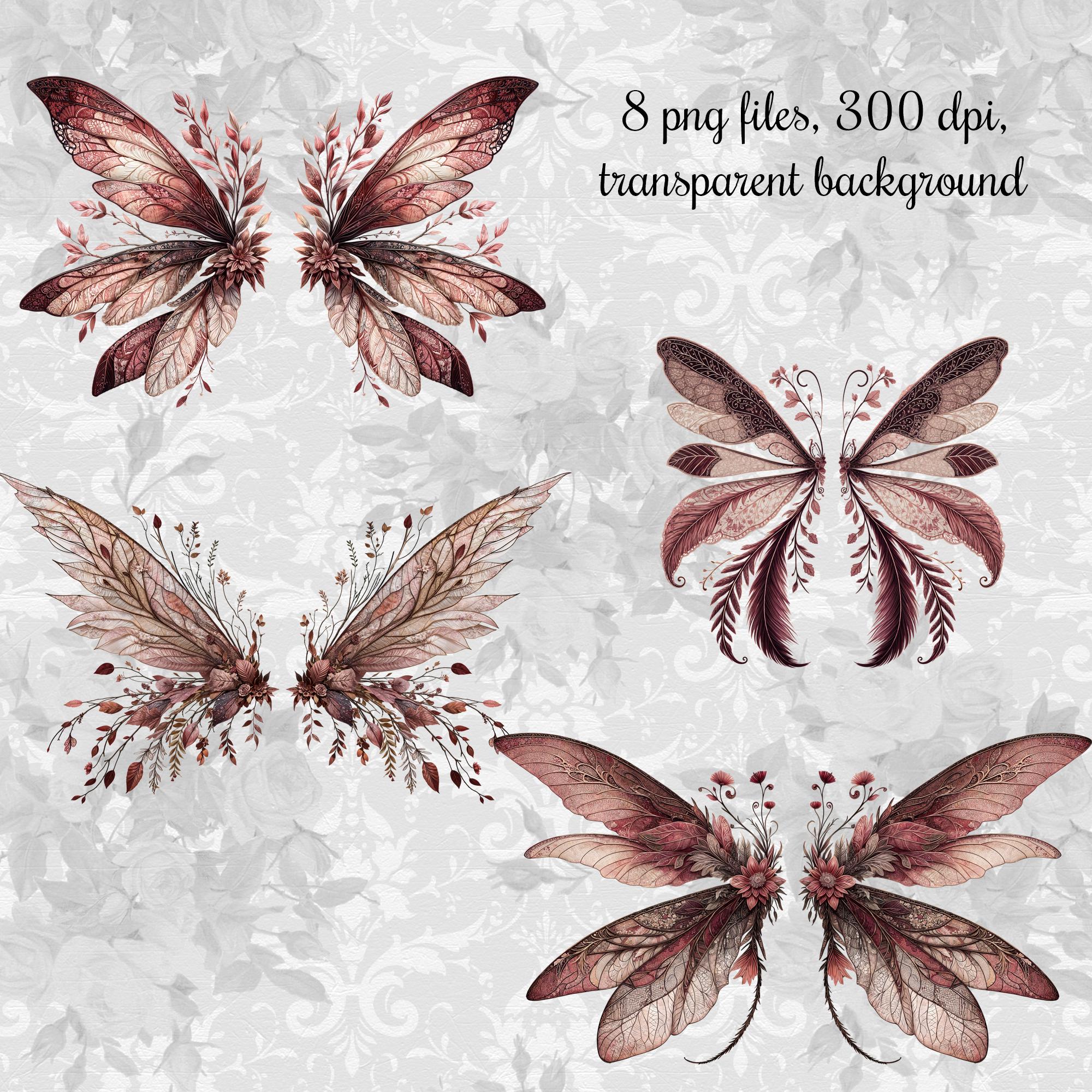 Woodland Fairy Wings Clip Art, Fantasy Wing Overlays Digital Art ...