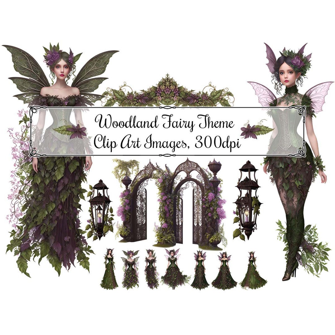 Woodland Fairy Themed Clip Art, Vintage Style Pixies and Ephemera With ...