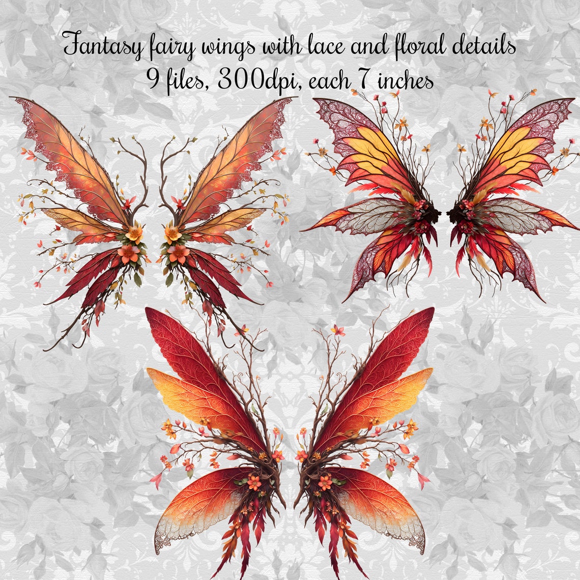 Woodland Fantasy Fairy Wings Clip Art, PNG Overlays Digital Art Instant ...