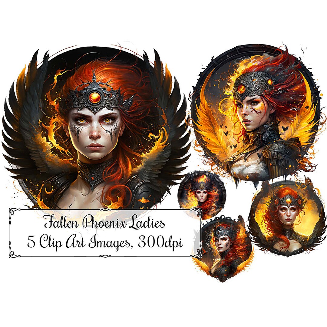 Fallen Phoenix Fantasy Ladies Clip Art, Dark Gothic Angels With Black ...