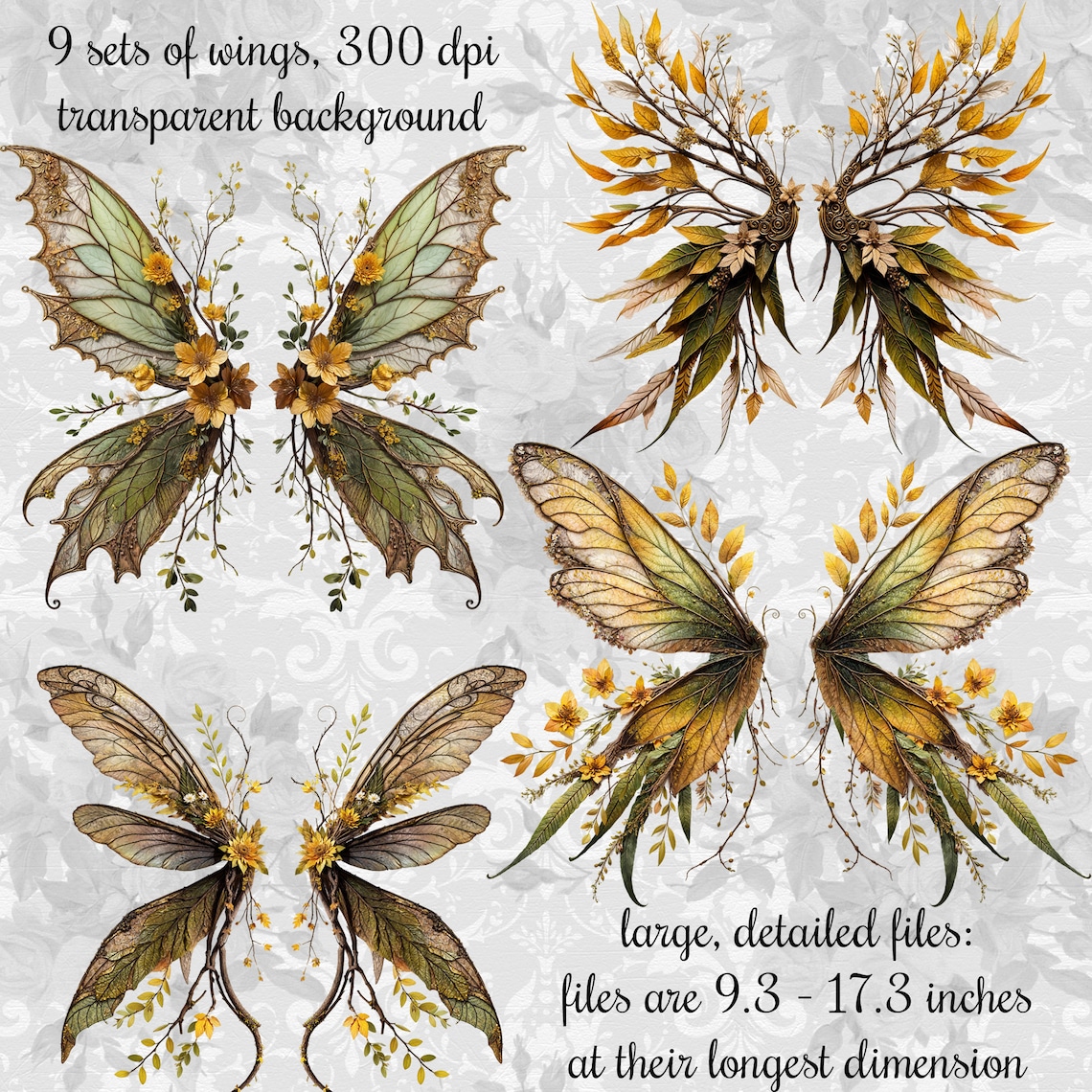 Woodland Fairy Wings Clip Art, Fantasy Wing Overlays Digital Art ...