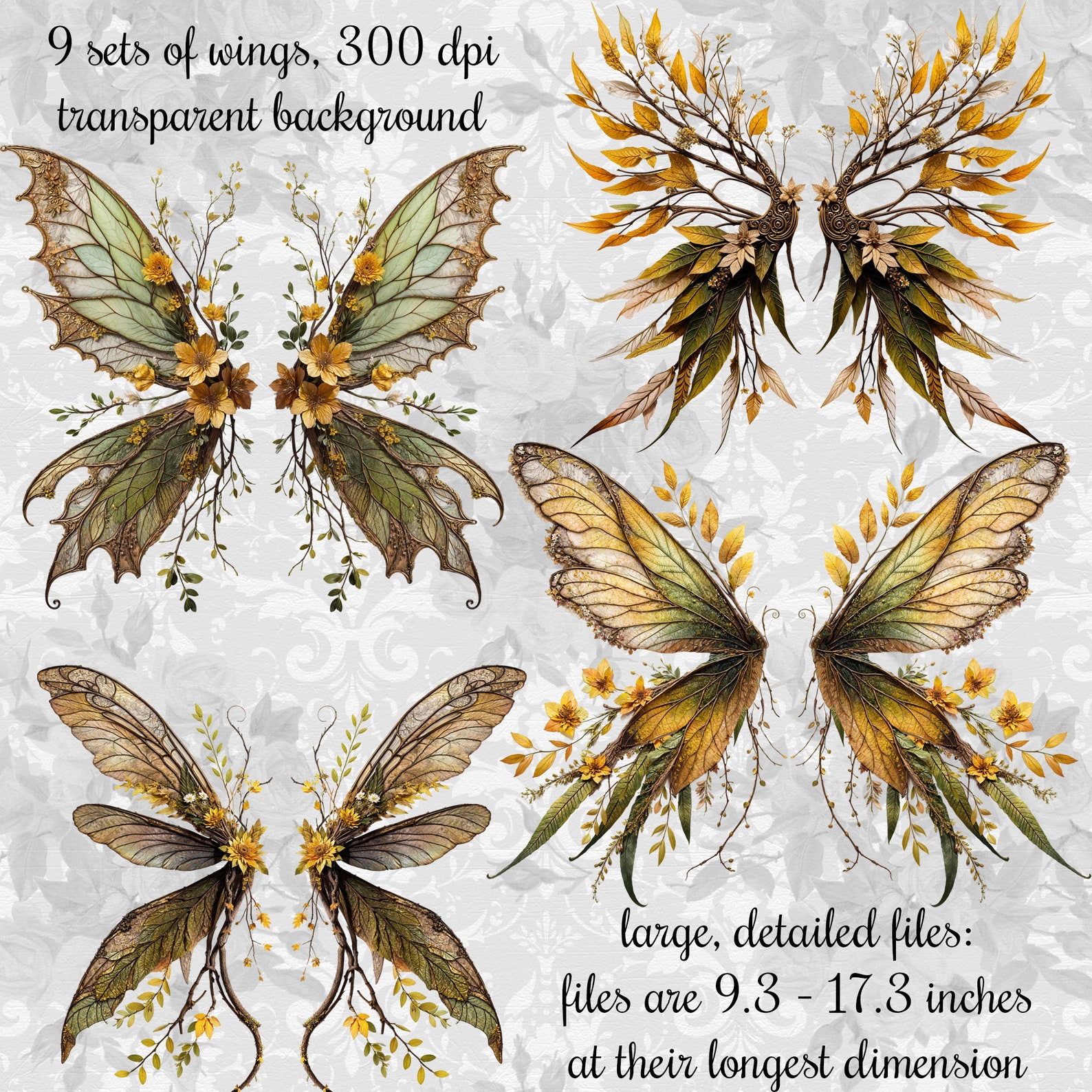 Woodland Fairy Wings Clip Art, Fantasy Wing Overlays Digital Art ...