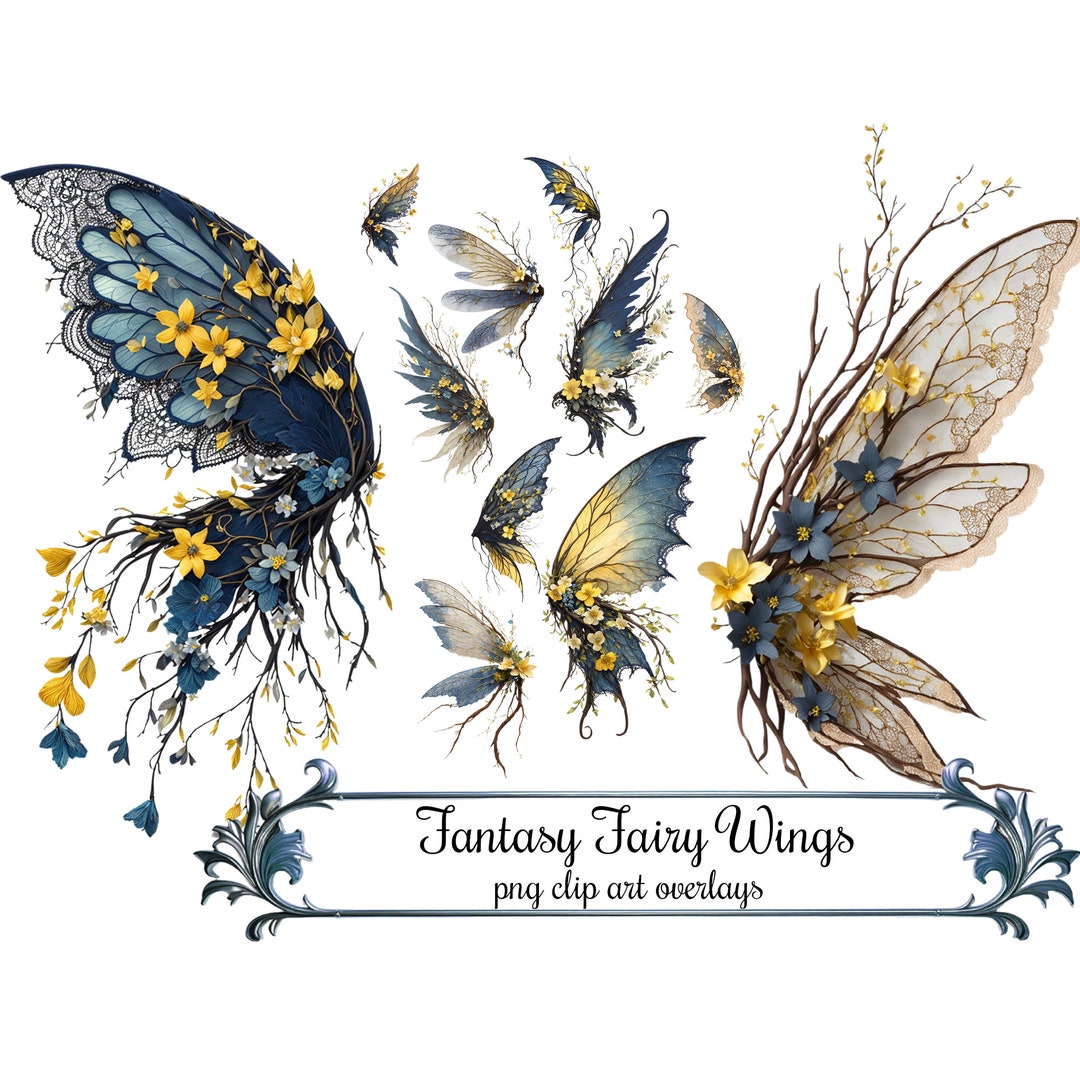 Woodland Fantasy Fairy Wings Clip Art, PNG Overlays Digital Art Instant ...