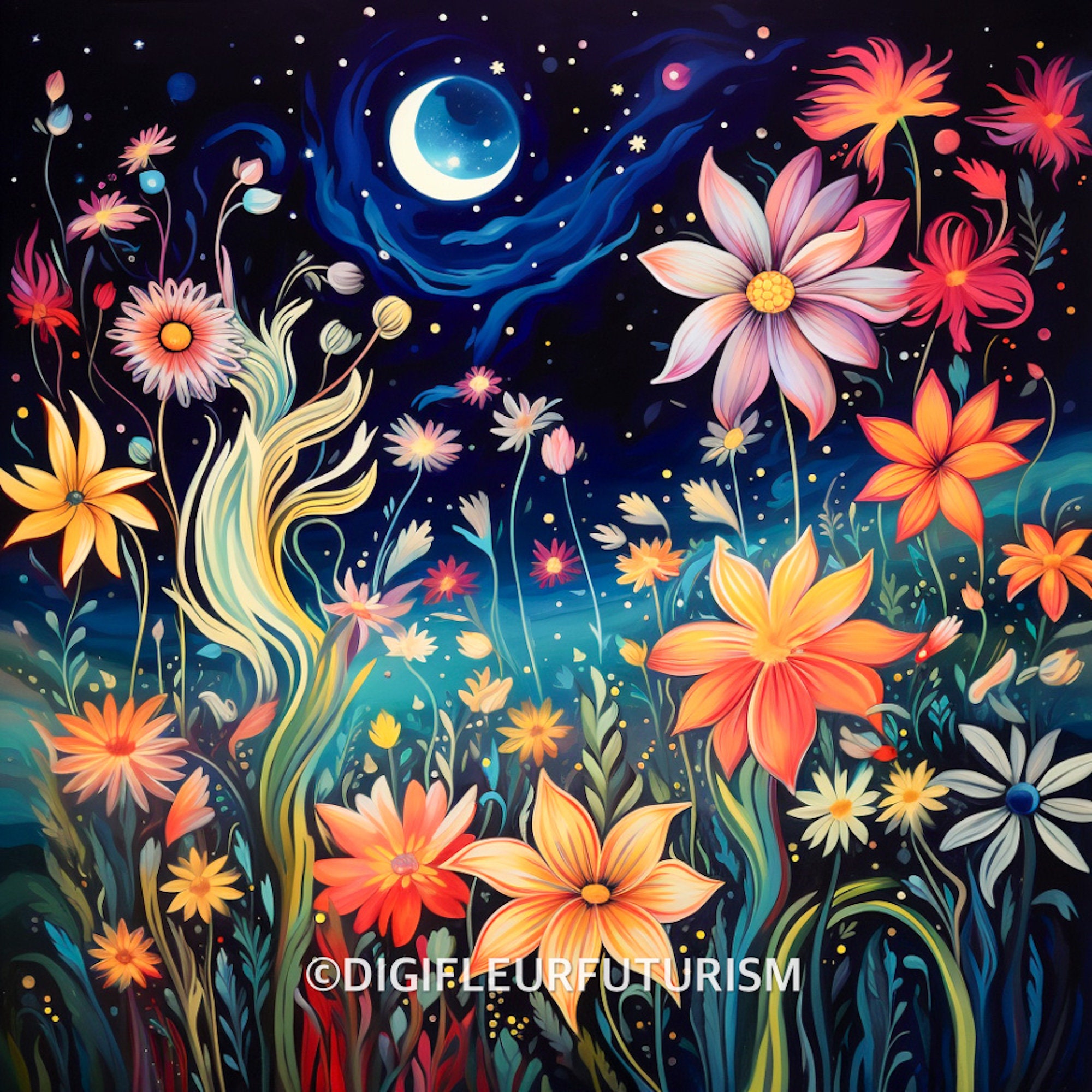 Celestial Blooms: Cosmic Flower Digital Art Print Wall Art - Etsy