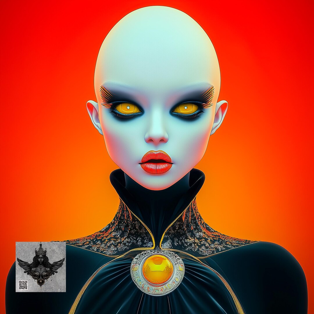 Ethereal White Bald Goth Art - Striking Red Background Digital Download ...