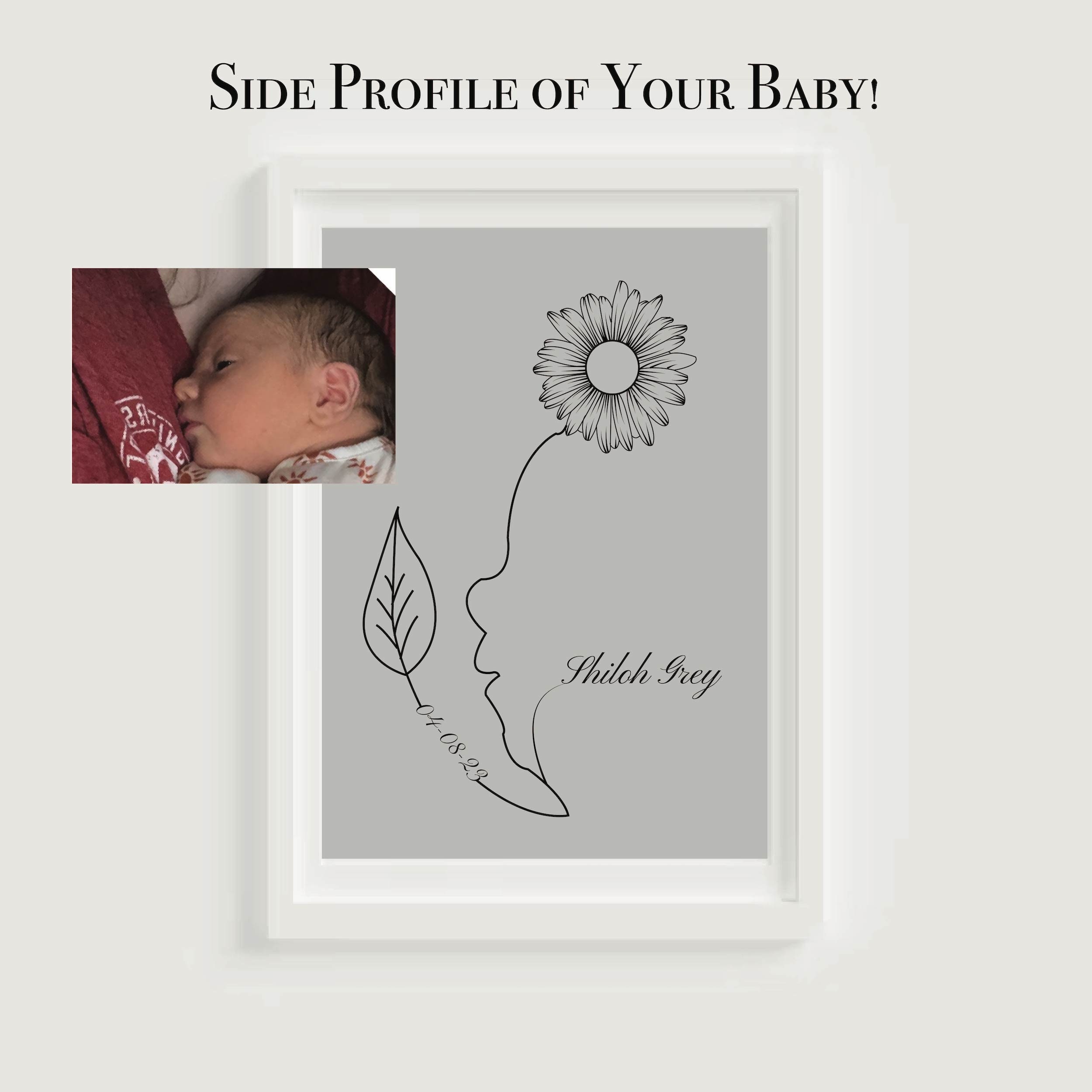Side Profile Line Art, Personalized, Flower, Baby Art - Etsy