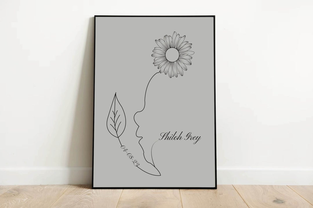 Side Profile Line Art, Personalized, Flower, Baby Art - Etsy