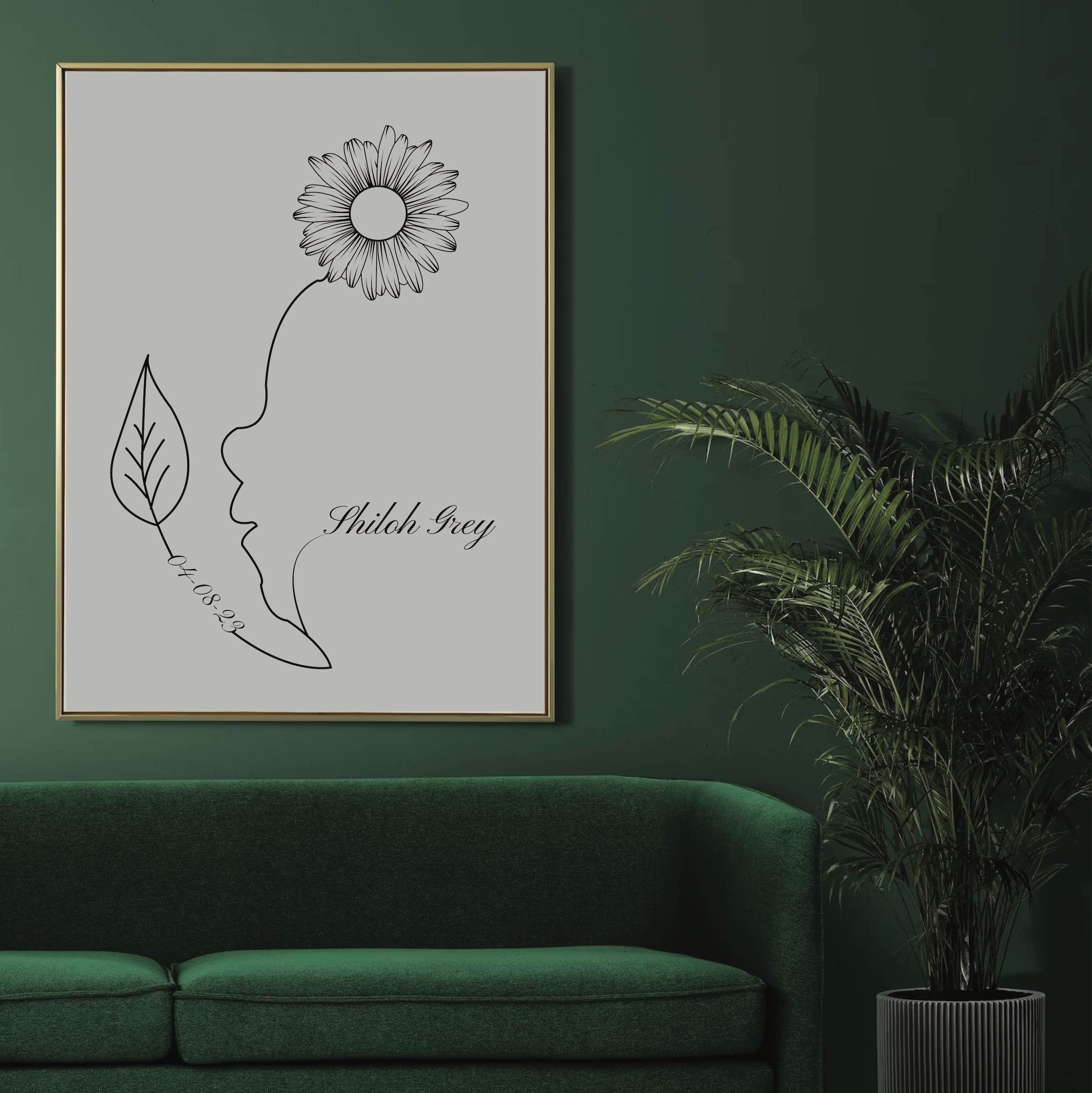 Side Profile Line Art, Personalized, Flower, Baby Art - Etsy