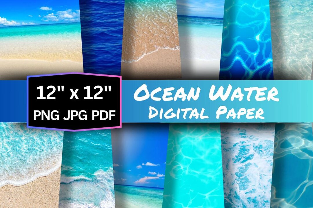 Beach Ocean Water Digital Paper Background PNG JPG Scrapbook Download ...