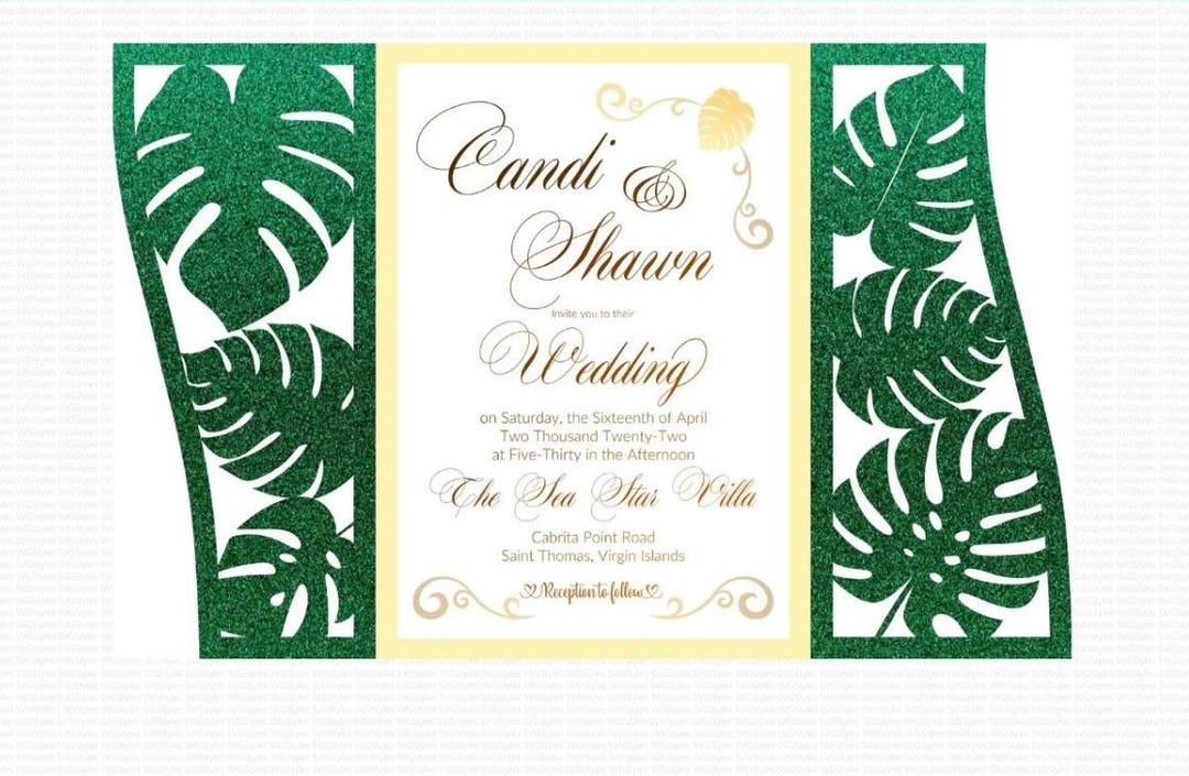 Tropical Wedding Invitation SVG Gatefold Template. Monstera Beach Ocean Invitations, Nautical ...