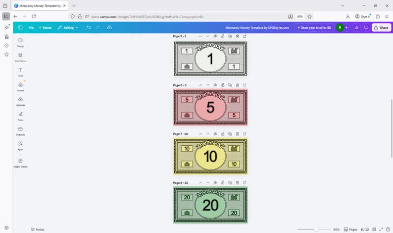 Editable Board Game Money, Canva Template, SVG and PNG. - Etsy