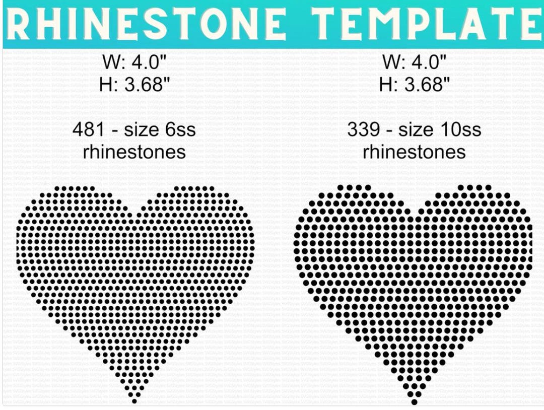 Rhinestone Template SVG Heart Files. Heart Stencil for Rhinestones Size ...