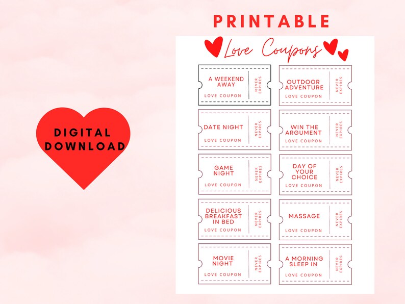 Printable Downloadable Couples Love Coupons for Him/love Coupons for ...