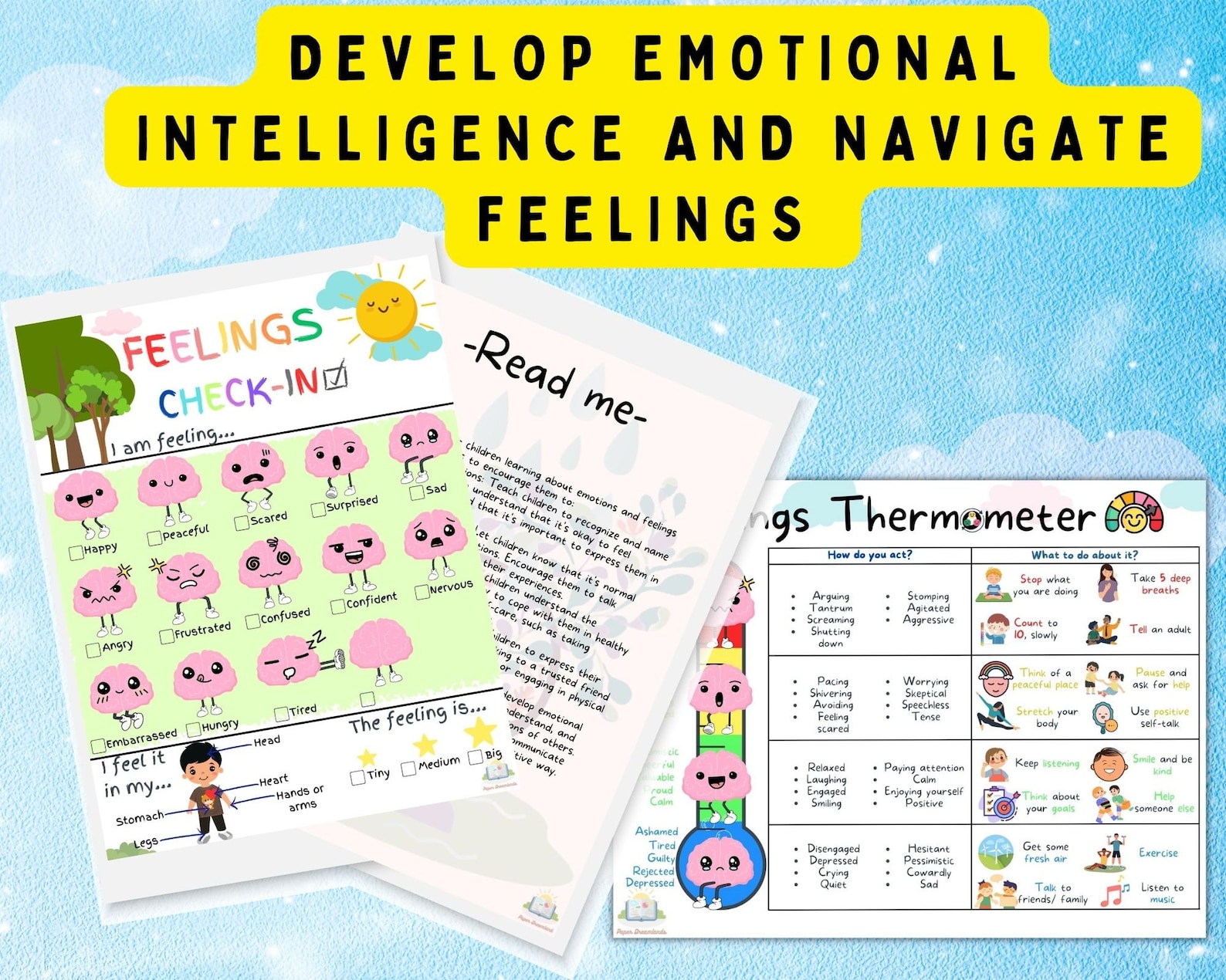 Feelings Thermometer Chart Printable Handout With Mindful Coping ...