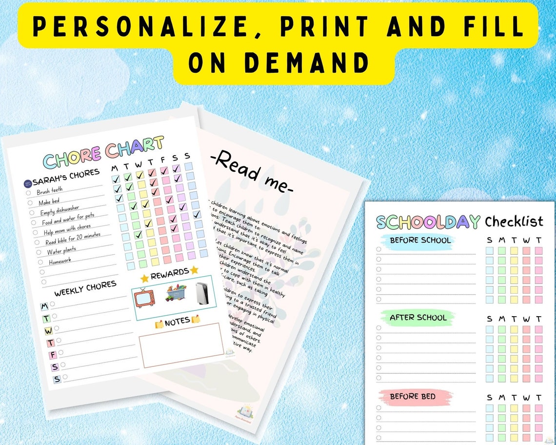 Printable Chore Chart Template | Kid-friendly Handwritten Task Tracker ...