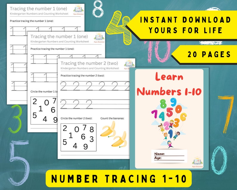 Number Tracing 1-10 Worksheets | Printable Workbook for Kindergarten ...