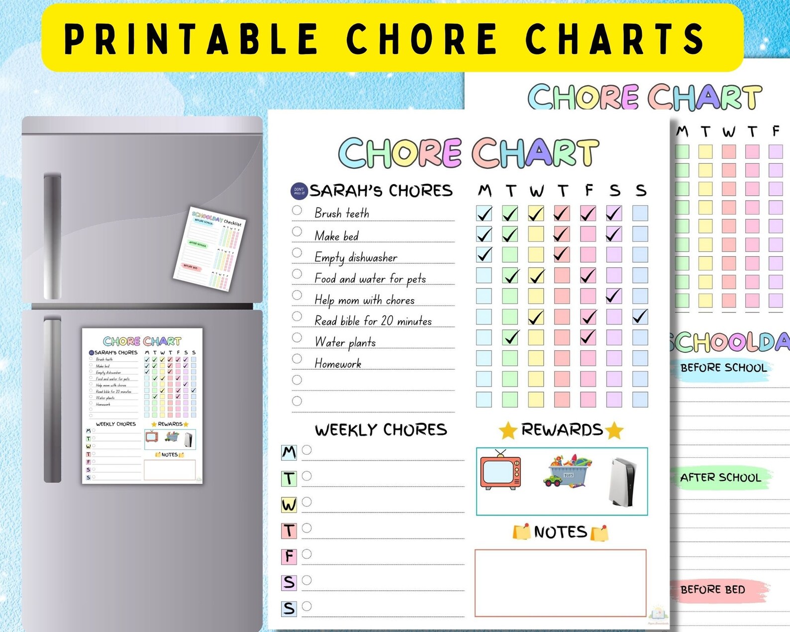 Printable Chore Chart Template | Kid-friendly Handwritten Task Tracker ...