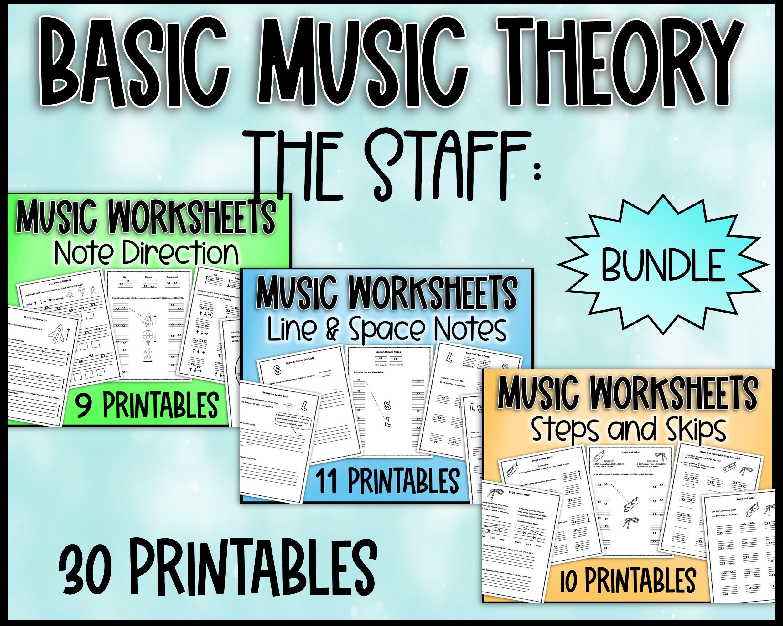 Basic Music Theory BUNDLE Line and Space Notes, Note Direction, Steps ...