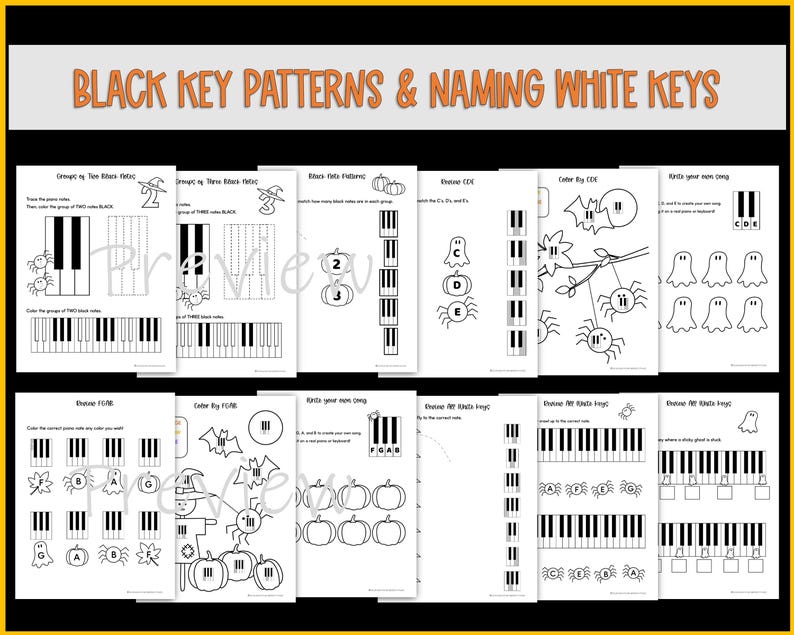 Halloween Music Worksheets for Beginning or Preschool Piano - Fingers ...