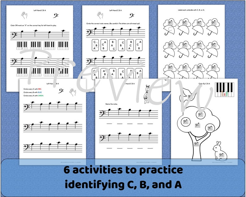 Bass Clef Note Reading for Beginning Piano in Middle C Position Left ...