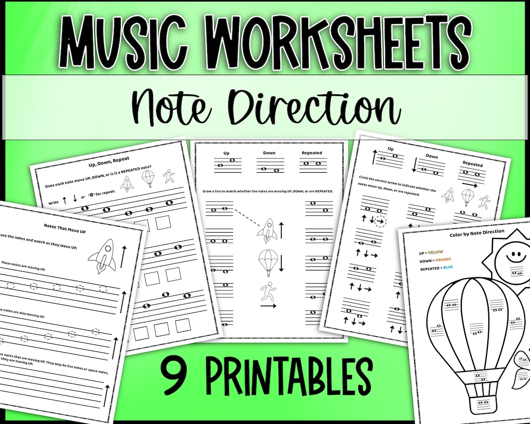 Note Direction - up Down Repeat: Elementary Music Theory Worksheets ...