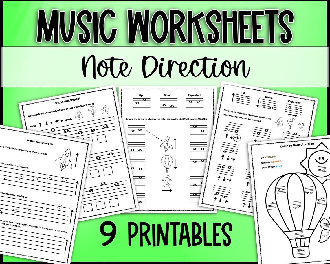 Note Direction - up Down Repeat: Elementary Music Theory Worksheets ...