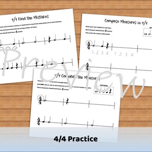 Simple Time Signature Rhythm Worksheets 4/4 3/4 2/4 for - Etsy