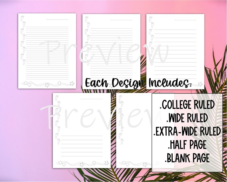 Summer Writing Paper - Printable Lined and Blank: Wide-ruled, College ...