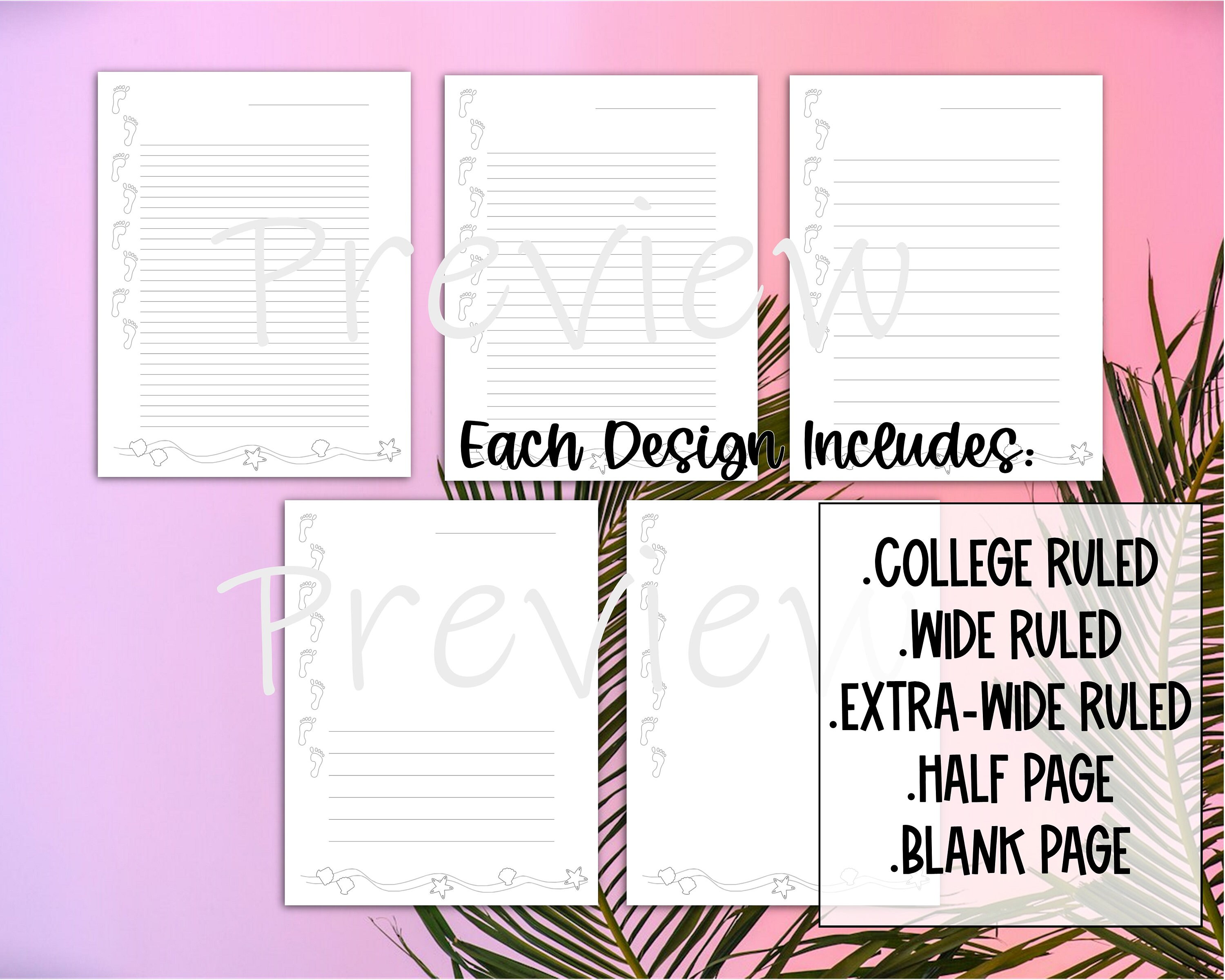 Summer Writing Paper - Printable Lined and Blank: Wide-ruled, College ...