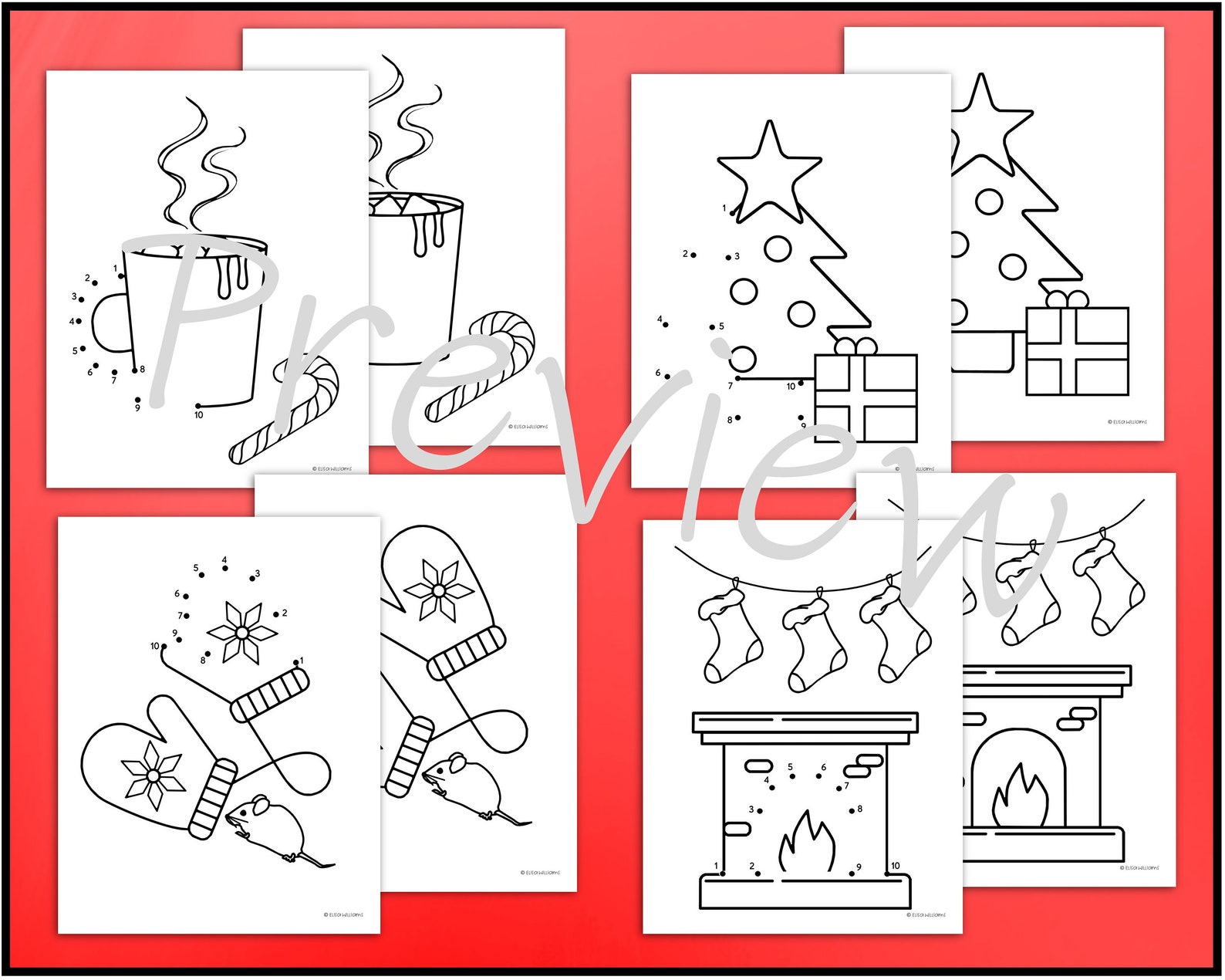 Christmas and Winter Dot to Dot 1-10 Counting and Coloring Pages for ...
