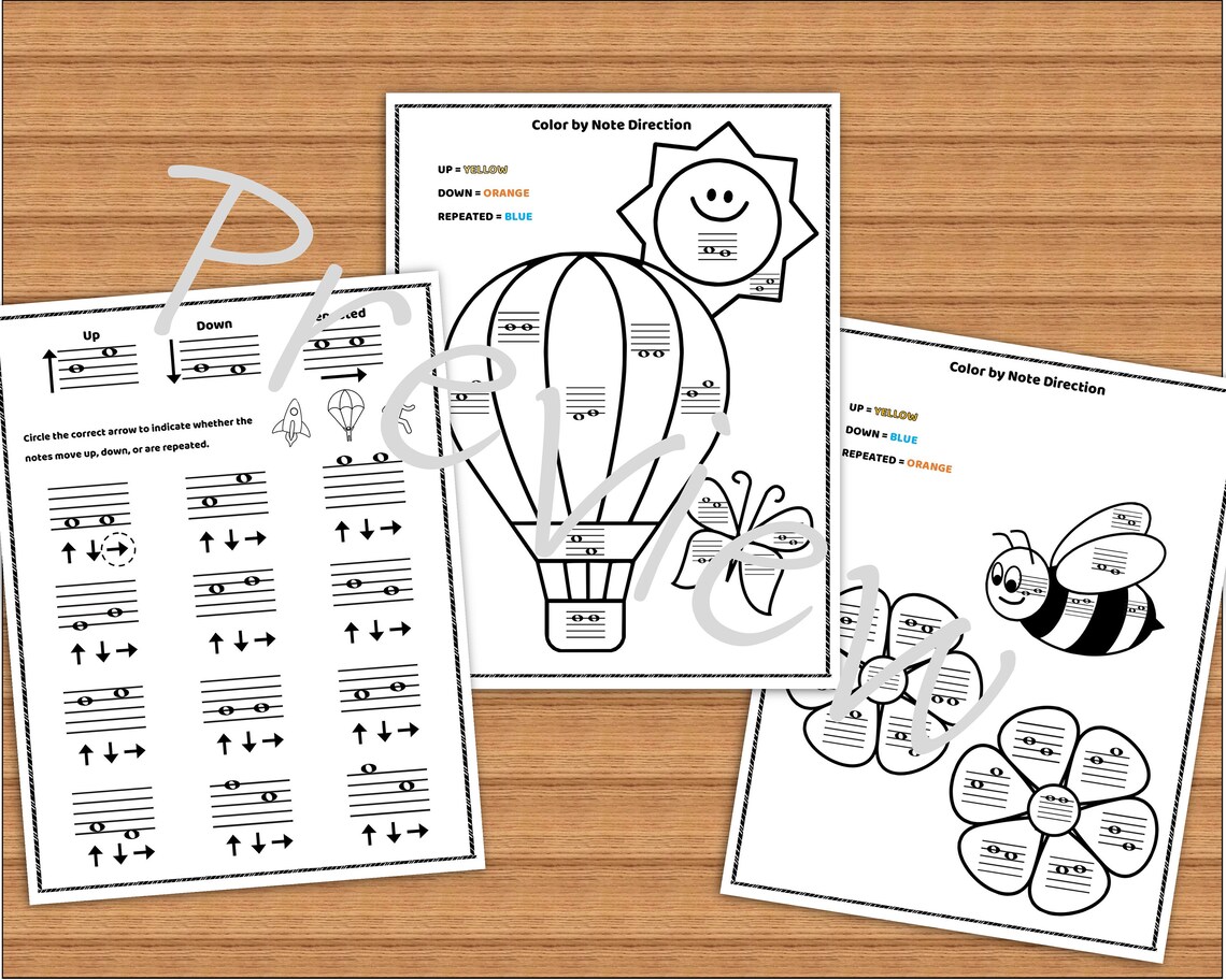 Note Direction - up Down Repeat: Elementary Music Theory Worksheets ...