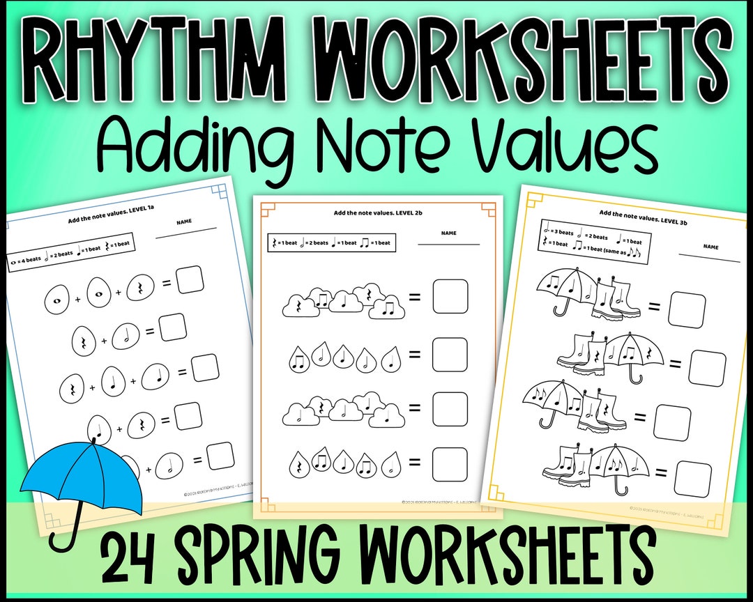 Rhythm Worksheets for Spring: Adding Note Values With Music Math ...