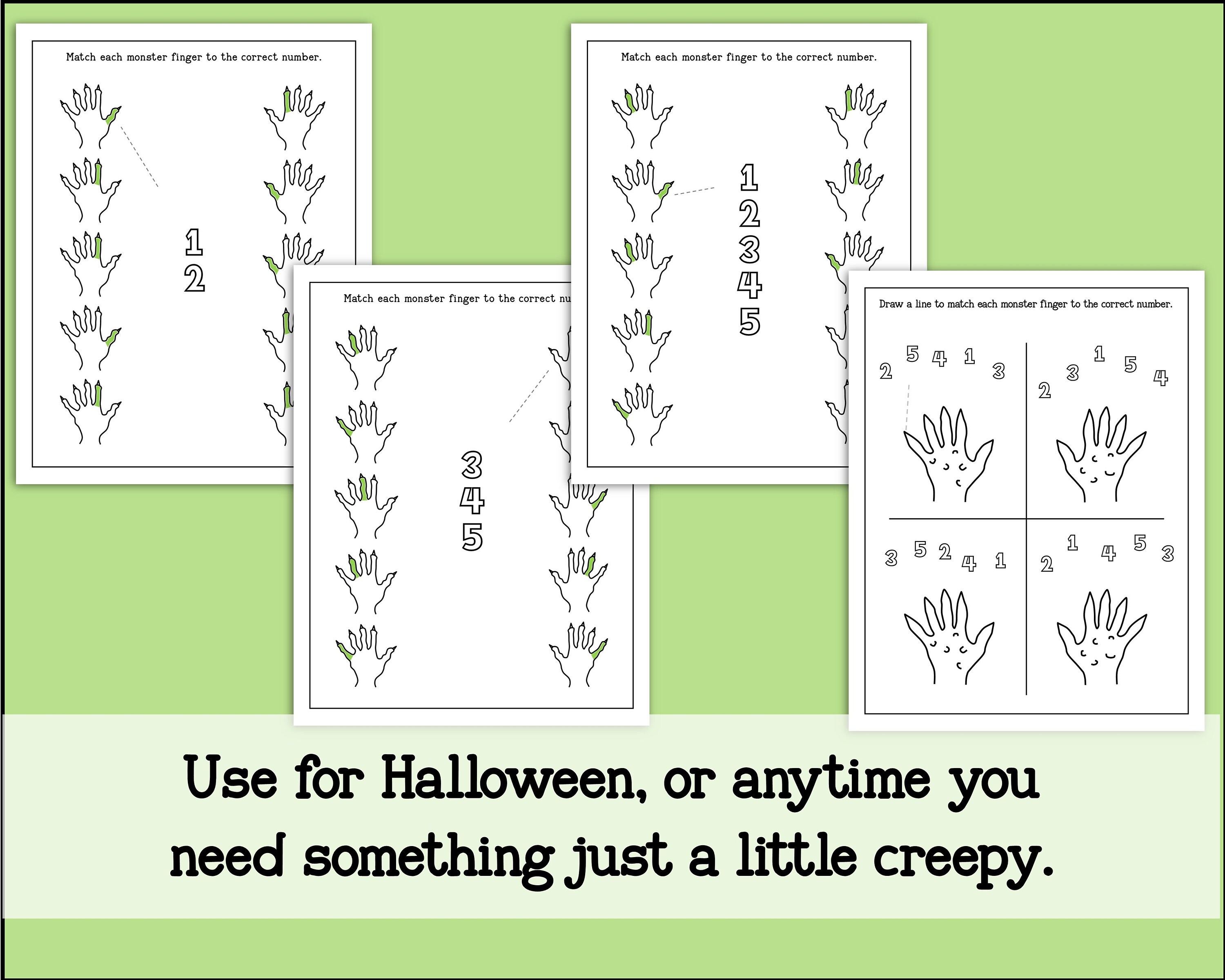Halloween Monster Finger Number Worksheets: Review for Beginning or Preschool Piano Lessons, Off ...