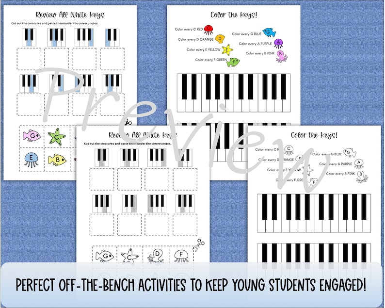 Preschool/beginning Piano Music Theory: Naming White Keys Ocean Themed ...
