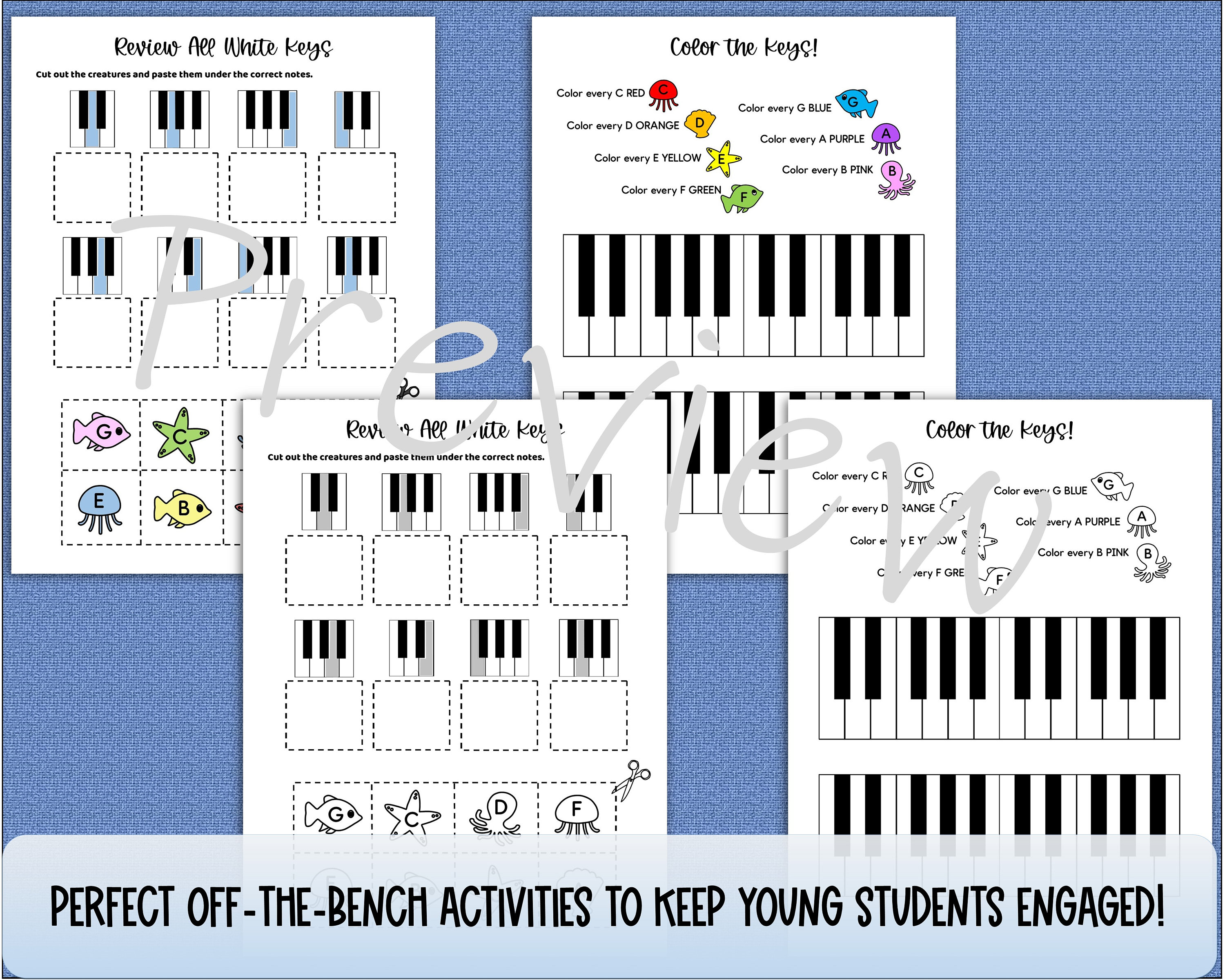Preschool/beginning Piano Music Theory: Naming White Keys Ocean Themed ...