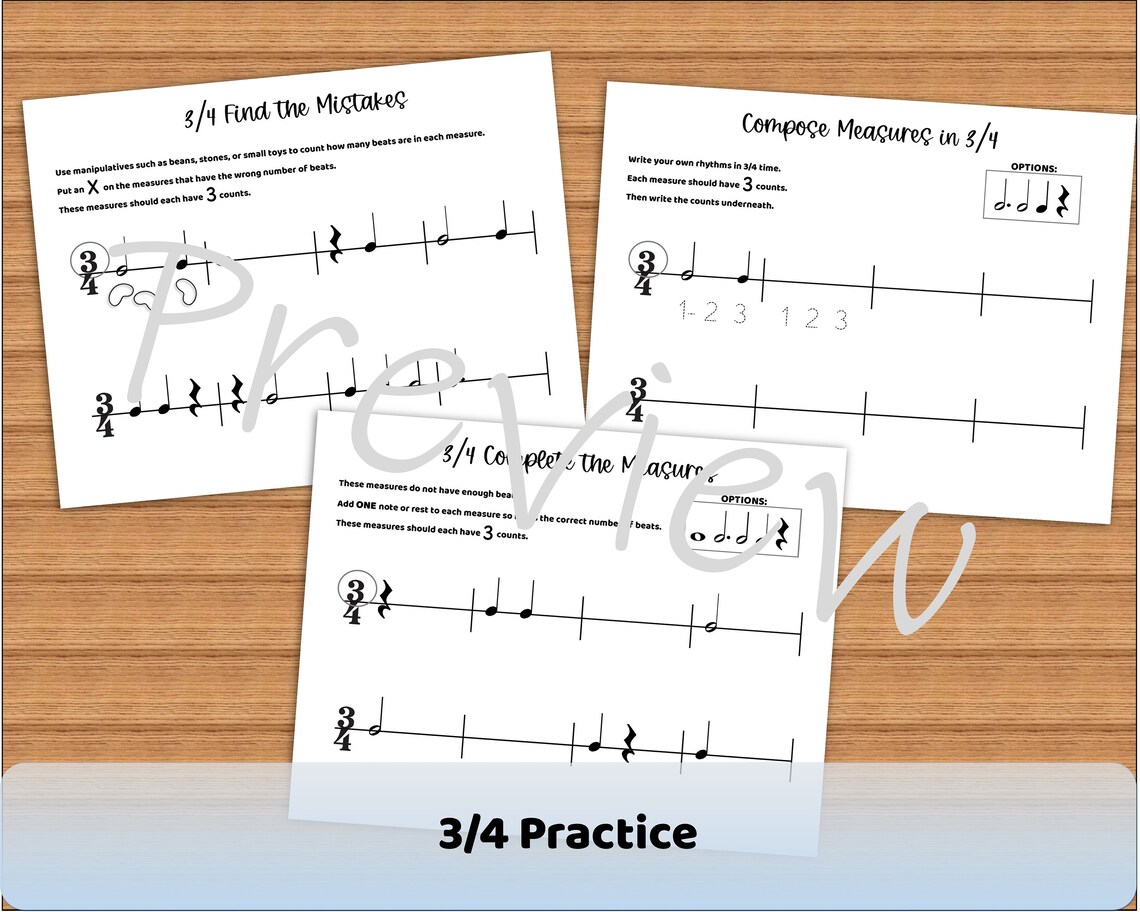 Simple Time Signature Rhythm Worksheets (4/4, 3/4, 2/4) for Preschool ...