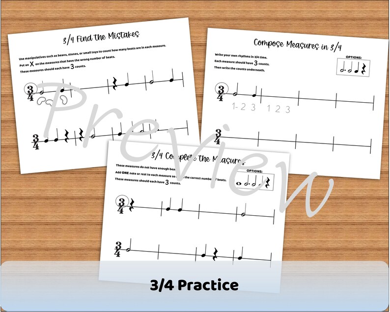 Simple Time Signature Rhythm Worksheets (4/4, 3/4, 2/4) for Preschool ...