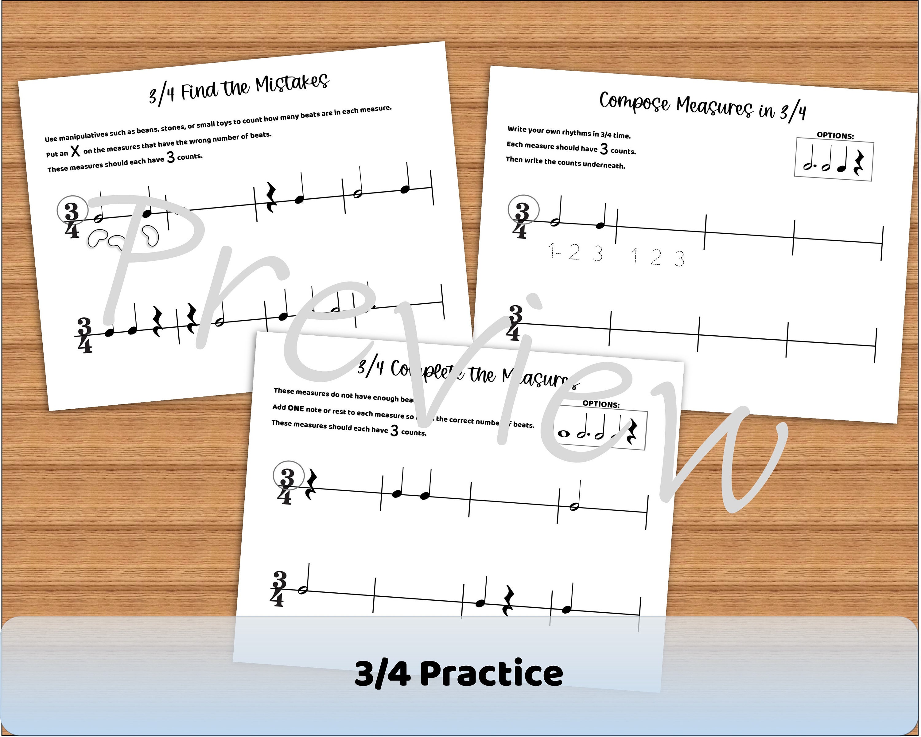 Simple Time Signature Rhythm Worksheets (4/4, 3/4, 2/4) for Preschool ...