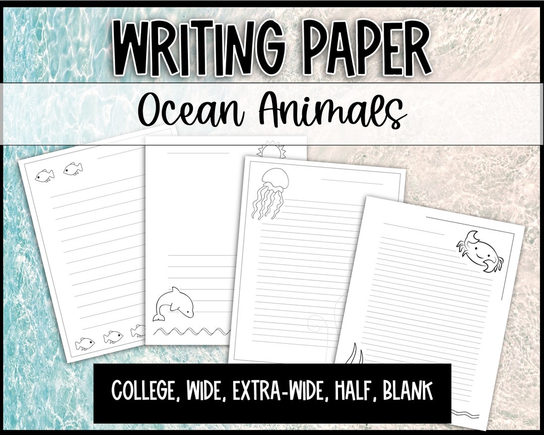Ocean Animals Writing Paper - Printable Lined and Blank: Wide-ruled ...