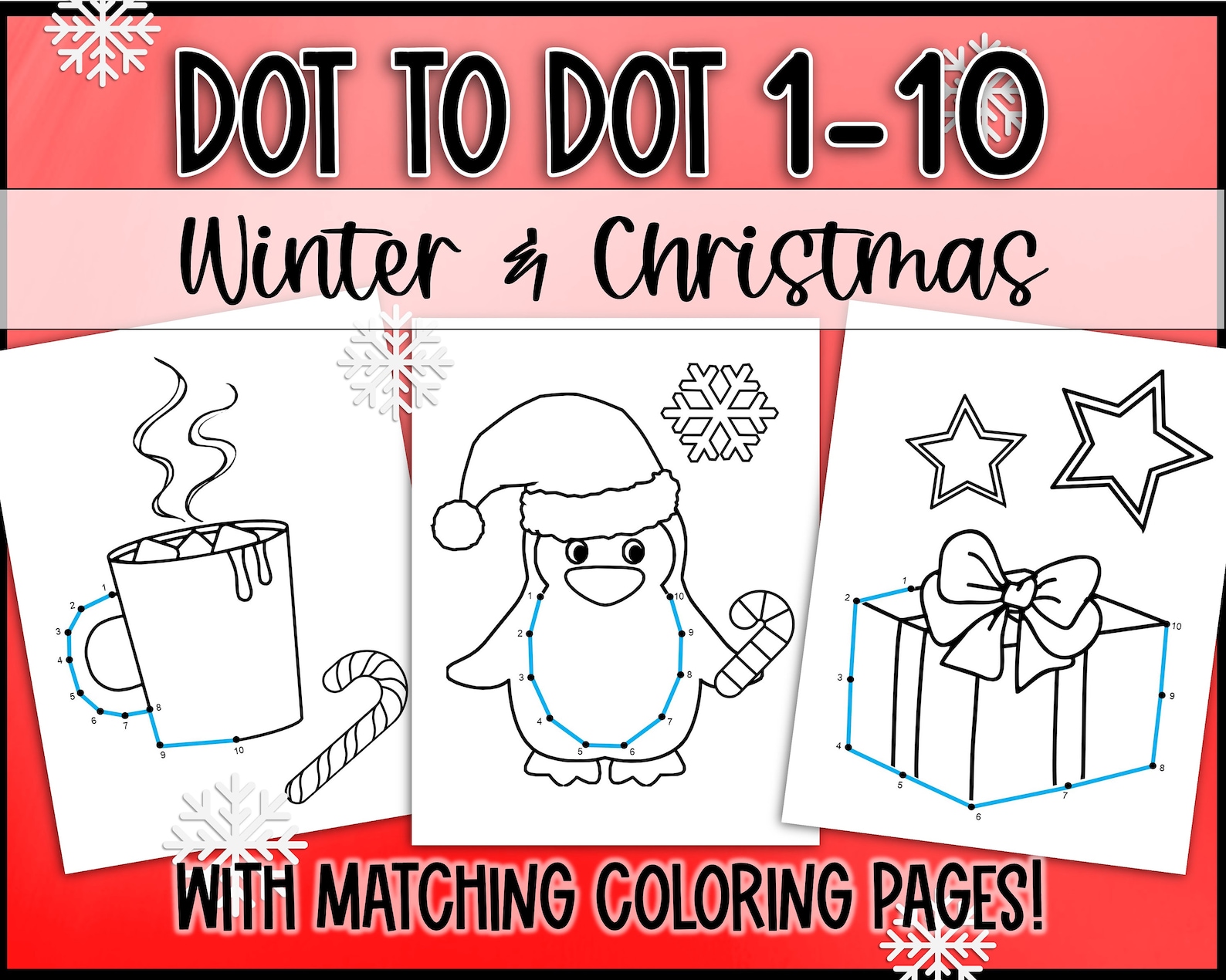 Christmas and Winter Dot to Dot 1-10 Counting and Coloring Pages for ...