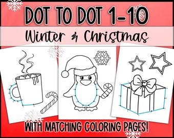 Christmas and Winter Dot to Dot 1-10 Counting and Coloring Pages for ...