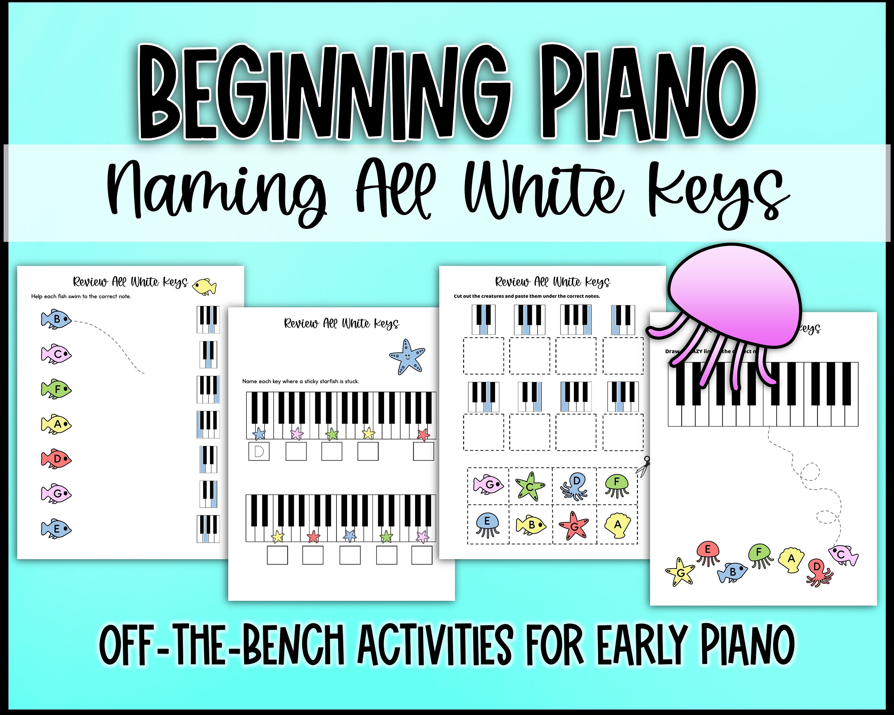 Preschool/beginning Piano Music Theory: Naming White Keys Ocean Themed ...