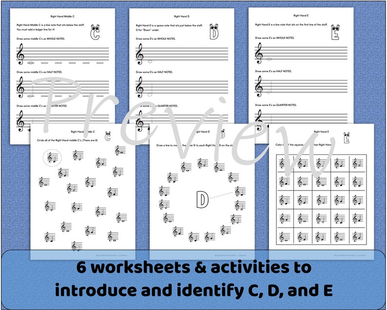 Treble Clef Note Reading for Beginning Piano in Middle C Position Right ...