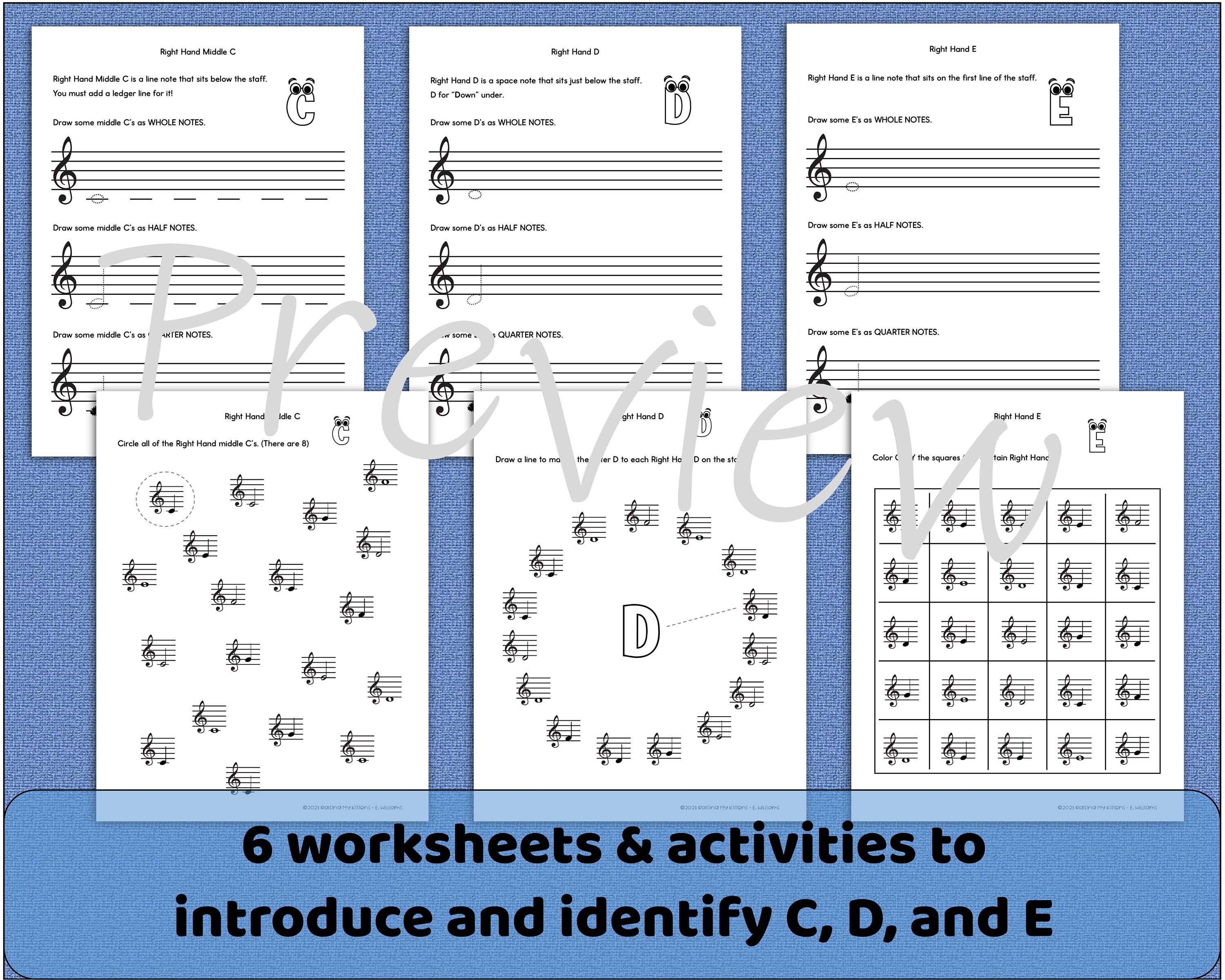 Treble Clef Note Reading for Beginning Piano in Middle C Position Right ...