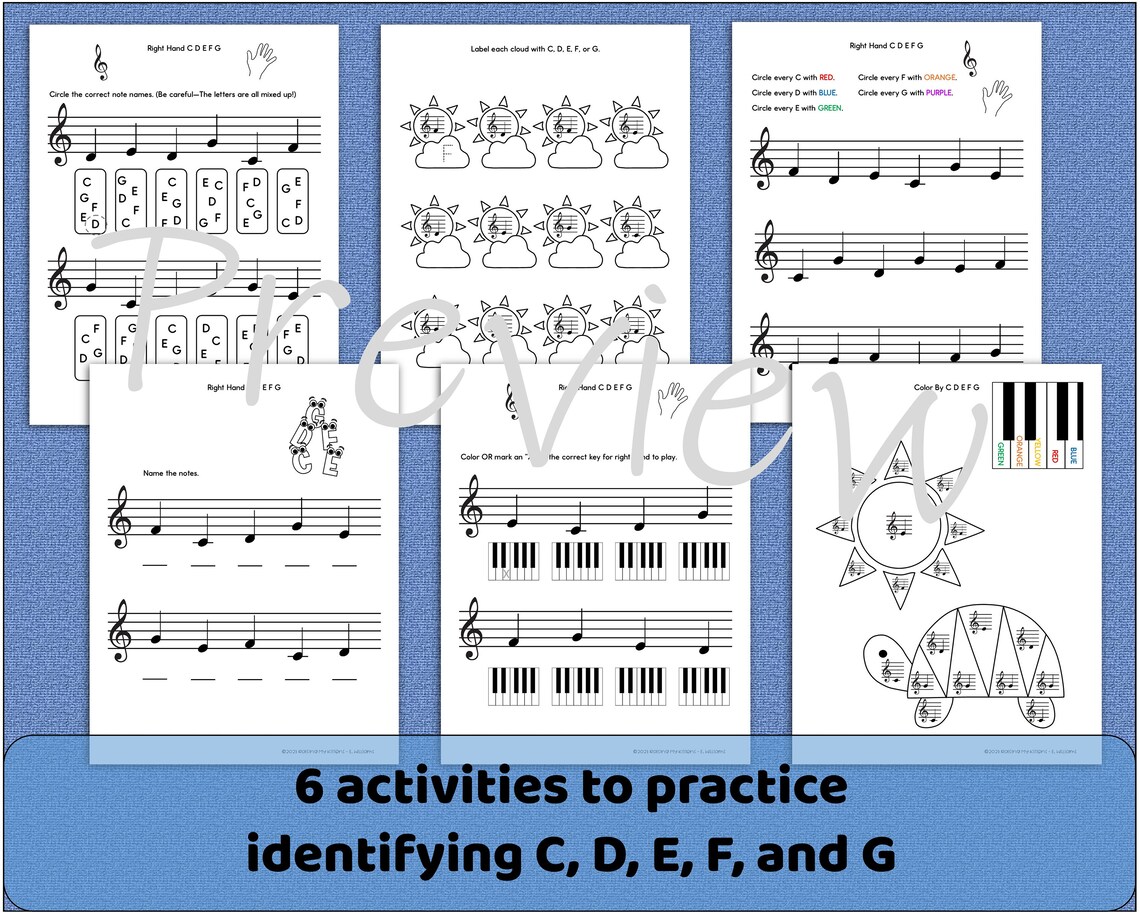 Treble Clef Note Reading for Beginning Piano in Middle C Position Right ...