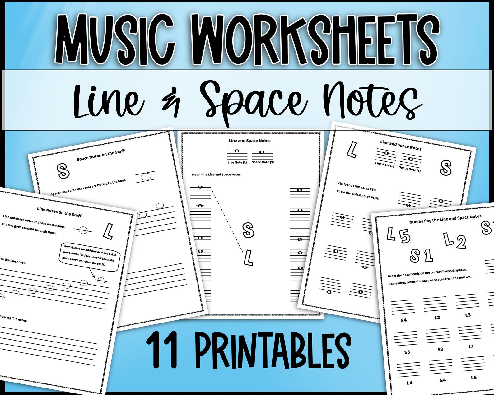 Line & Space Notes: Elementary Music Theory, General Music Worksheets ...